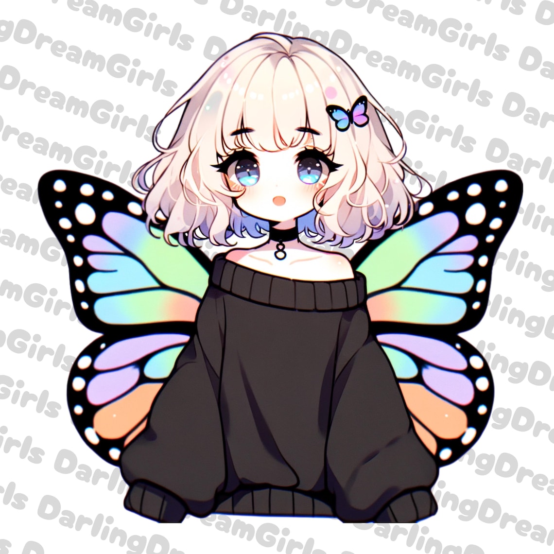 Cute Colorful Butterfly Girl PNG, Design, Instant Download, Digital ...
