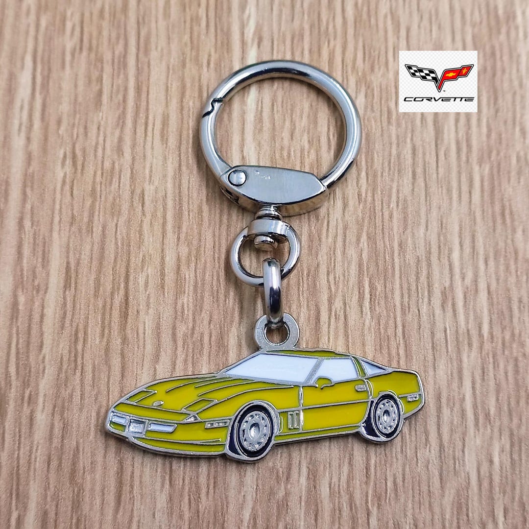 Corvette C4 Keychain, Classic Car Pendant, Metal Enamel Keychain, Retro ...