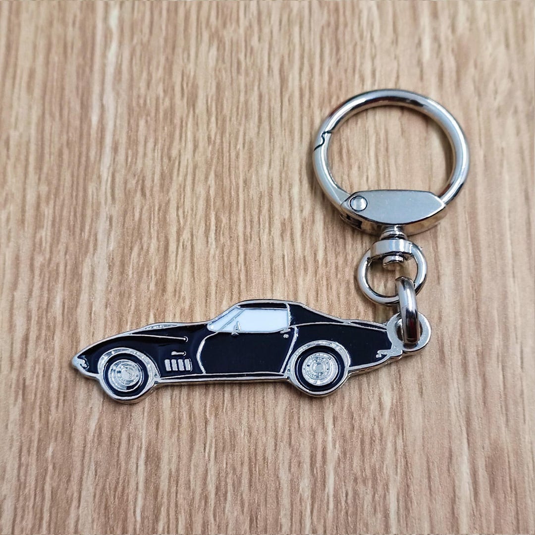 Corvette C4P Red or Black Keychain Pendant Metal Enamel Color Classic ...
