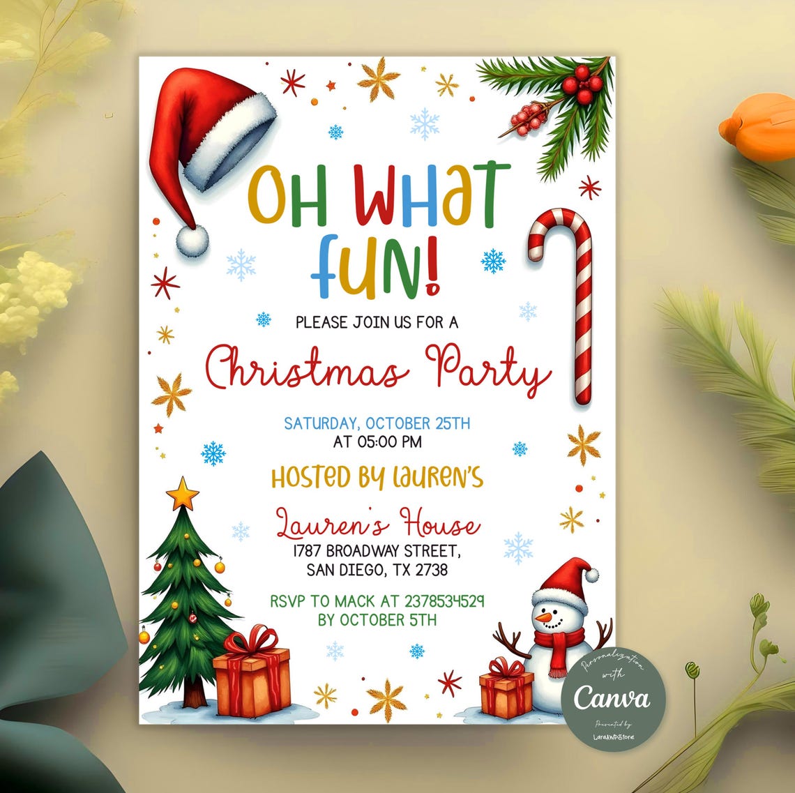 Oh What Fun Christmas Party Invitation, Holiday Celebration Invite ...