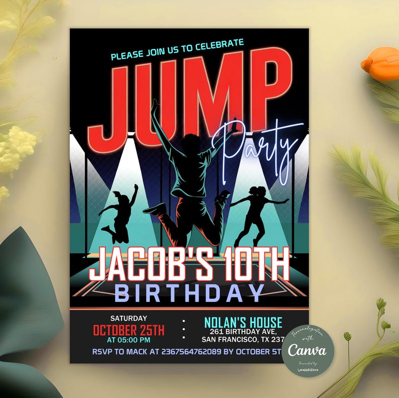 Jump Birthday Invitation, Trampoline Park Invitation, Bounce House ...