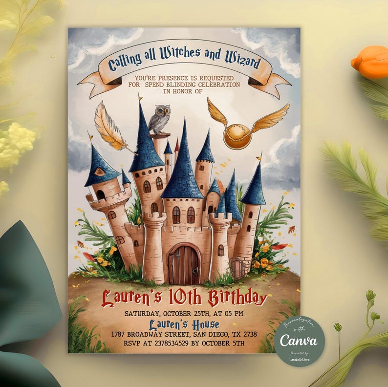 Editable Magical Birthday Invitation, Wizards Witches Birthday ...