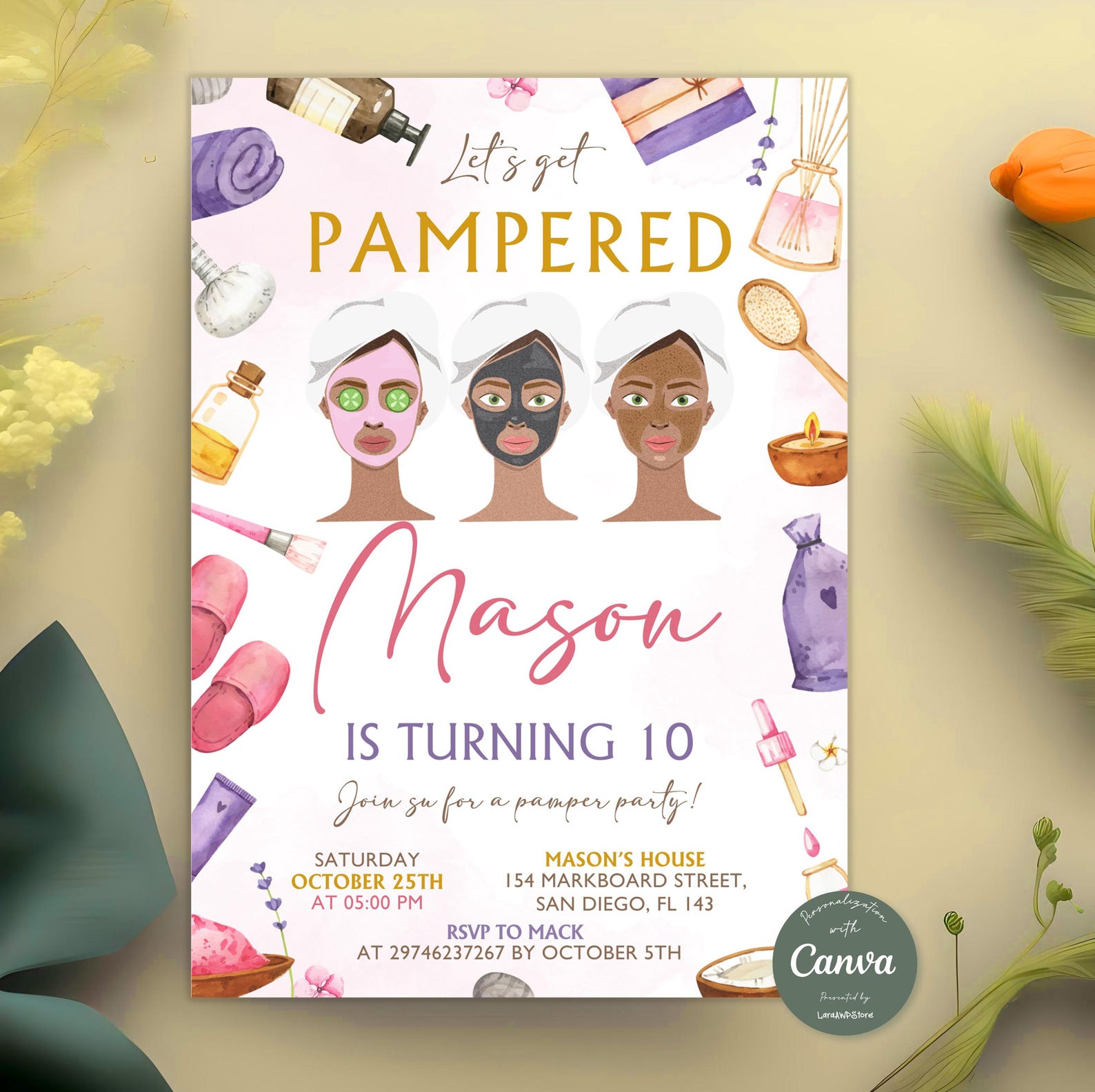 Spa Party Invitation, Spa Girls Birthday Invitation, Tween Birthday Spa ...