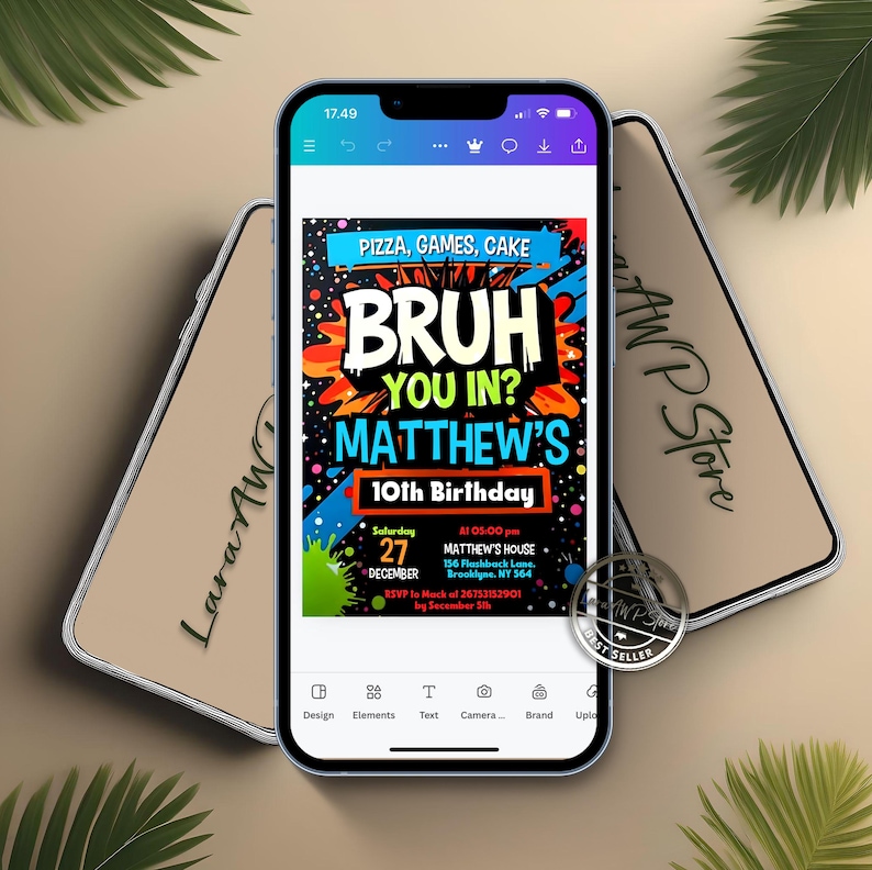 Bruh Birthday Invitation, Neon Graffiti Party, BRUH YOU IN? Birthday ...