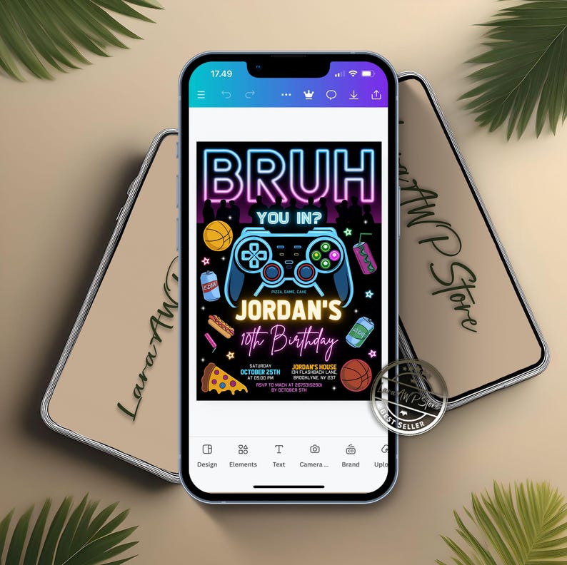 Editable Bruh Birthday Invitation, BRUH YOU IN? Neon Gamer Birthday ...