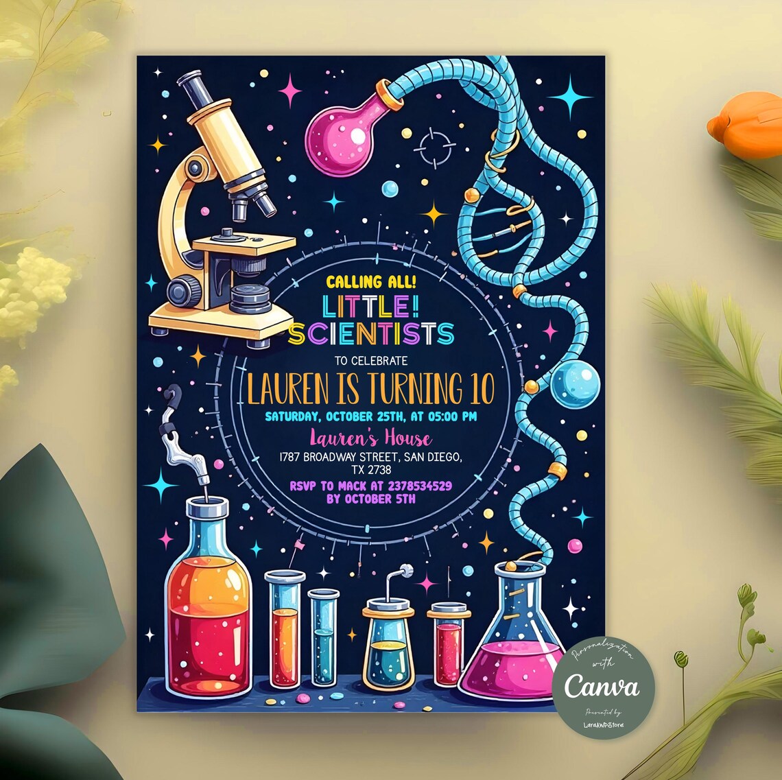 Editable Science Birthday Invitation, Mad Scientist Lab Party Template ...