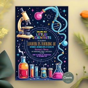 Editable Science Birthday Invitation, Mad Scientist Lab Party Template ...