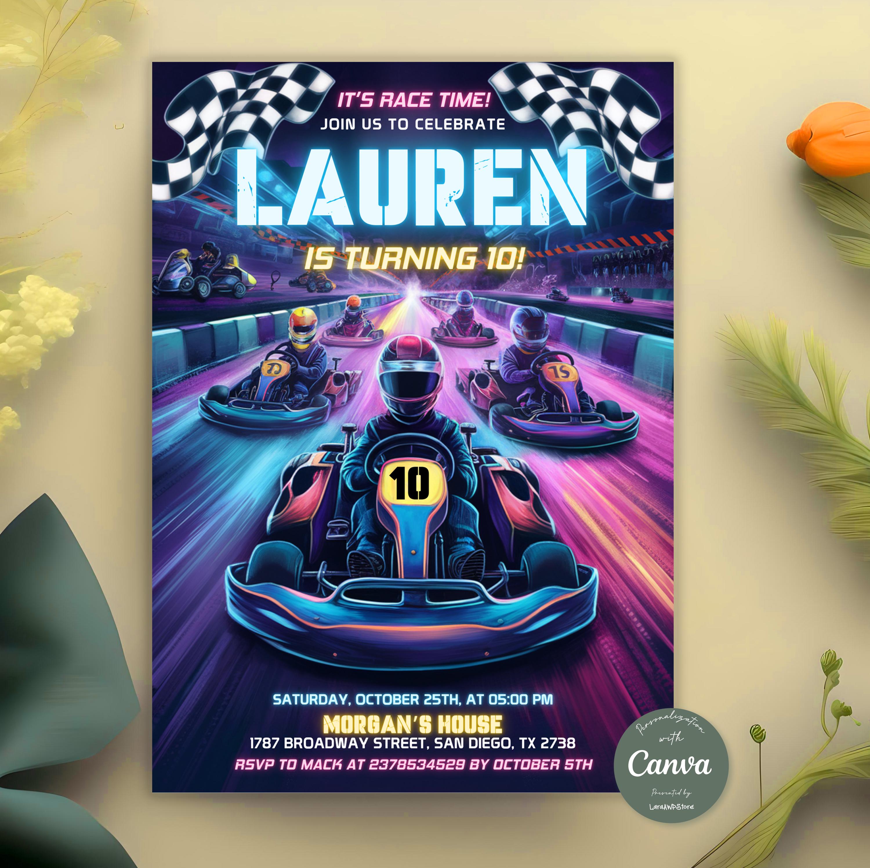 Go Kart Birthday Invitation, Go Kart Party, Karting Invitation, Go Kart ...