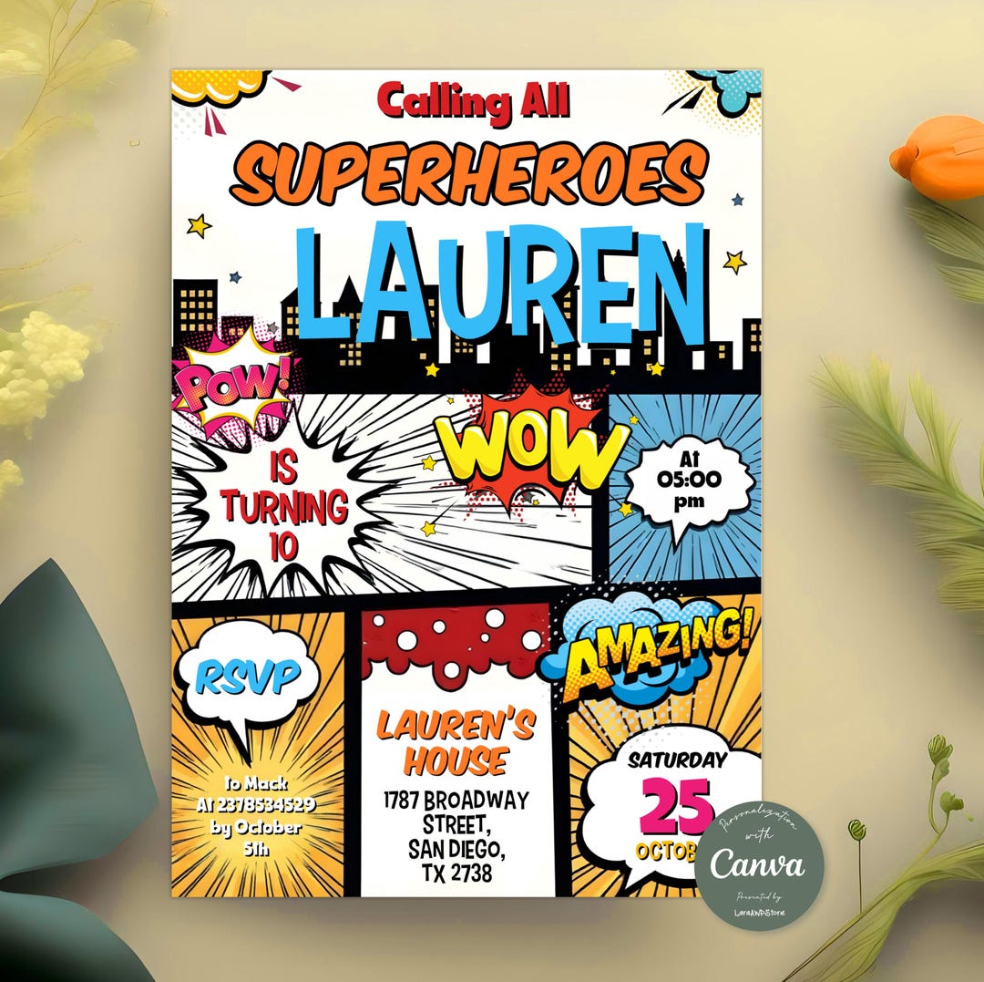 Editable Superhero Invitation, Superhero Birthday Invitation, Superhero ...