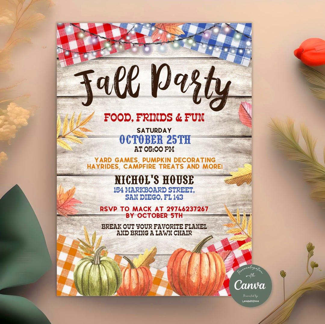 Editable Fall Invitation, Fall Celebration, Fall Harvest Invitation, Pumpkins, Harvest Festival ...