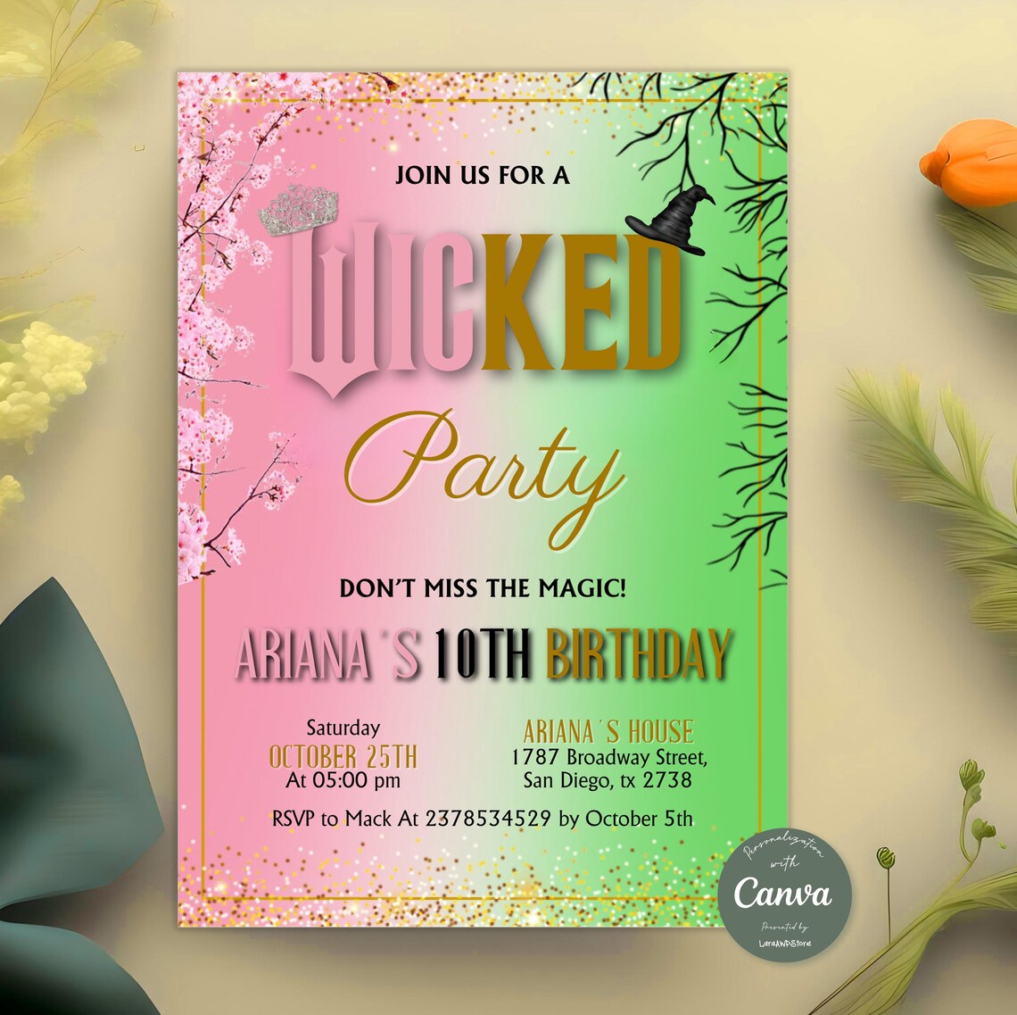 Wicked Inspired Invitation, Wicked Birthday Party Invitation, Digital ...