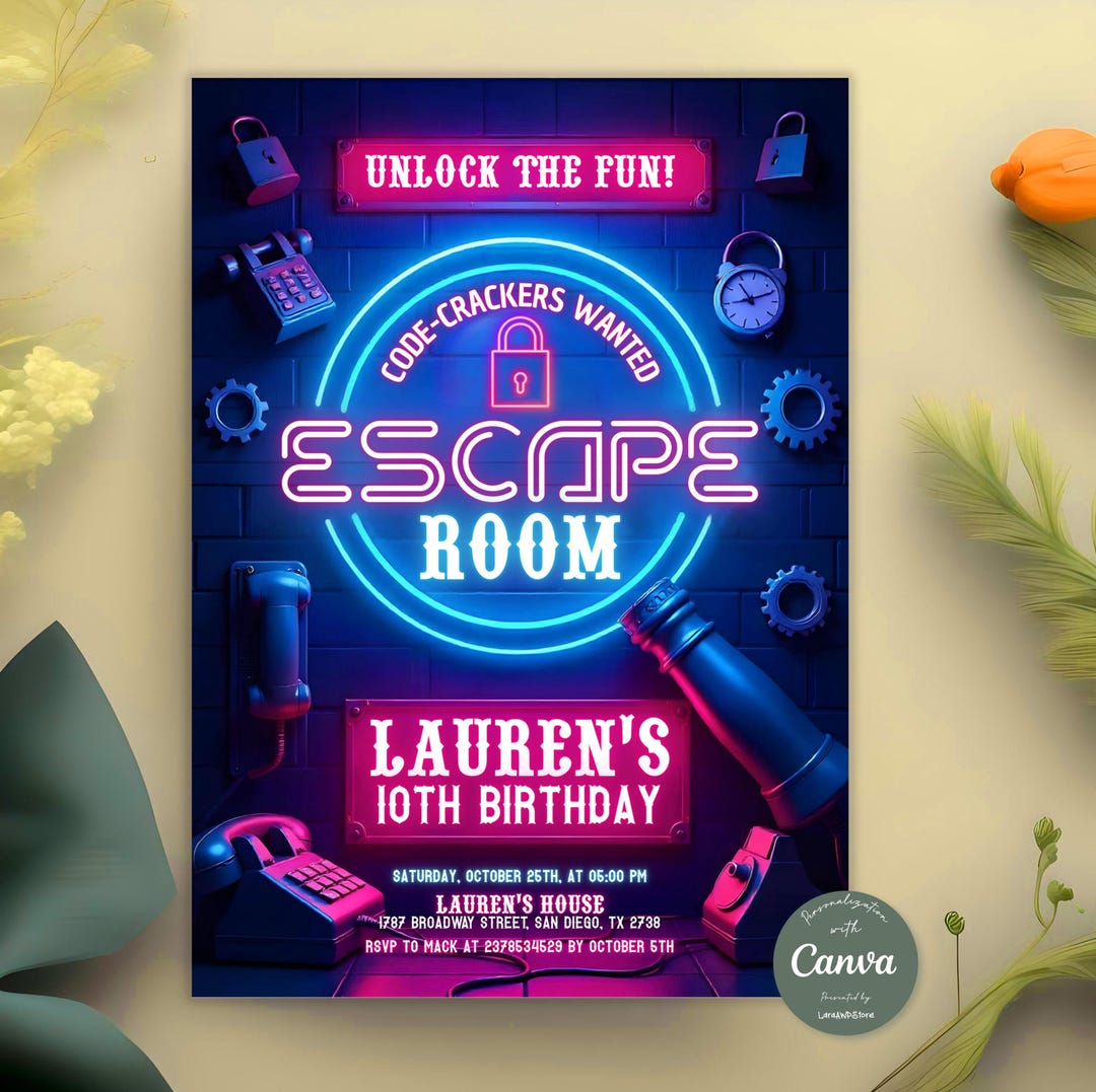 Editable Escape Room Birthday Invitation, Mystery Birthday Party Invite ...