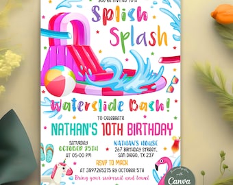 Waterslide Birthday Invitation, Summer Pool Party Invite, Splash ...