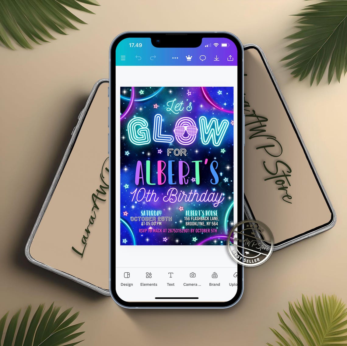 Editable Glow Party Birthday Invitation, Neon Birthday Invite, Neon ...