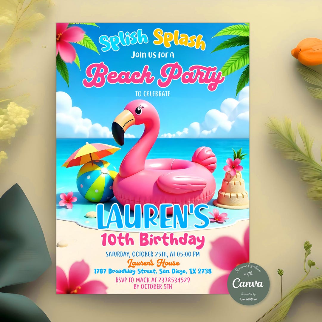 Beach Party Birthday Invitation | Pool Party Kids Birthday Invite ...