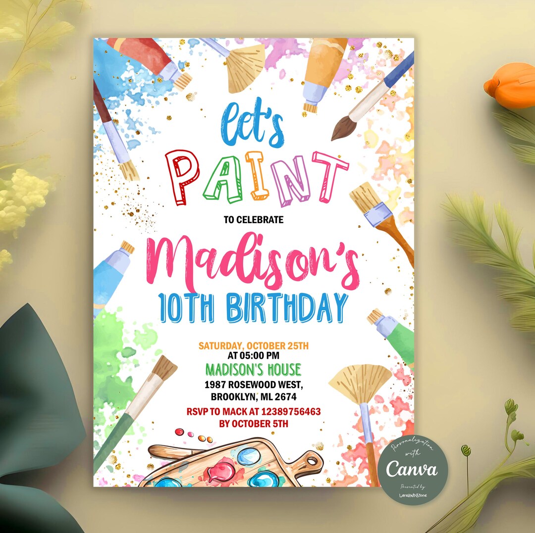 Painting Birthday Invitation, Let’s Paint and Celebrate Invitation ...