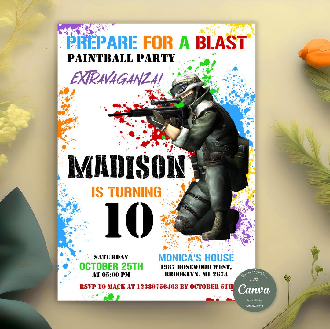 Paintball Birthday Invitation, Paintball Party Invite, Paint Platters ...