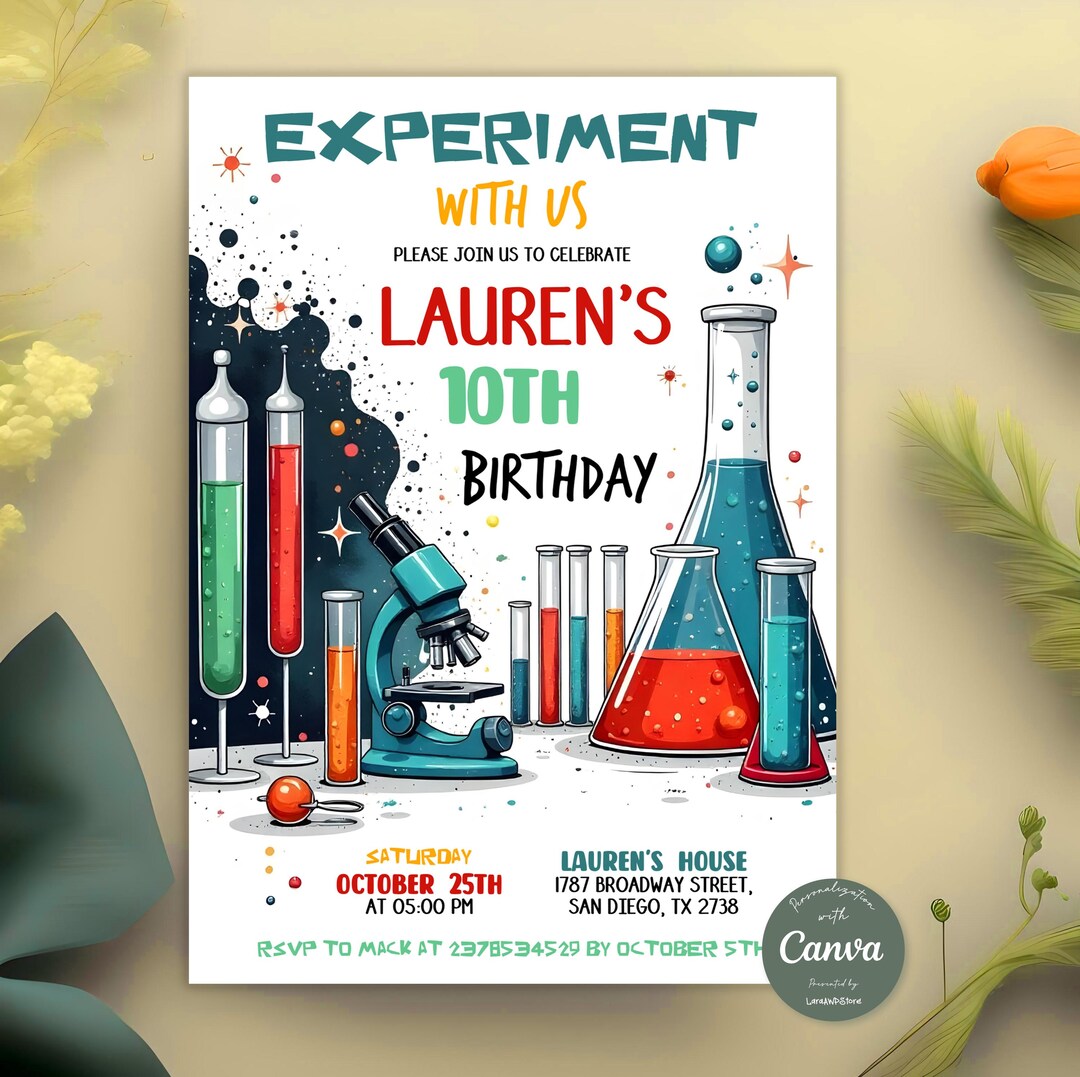 Science Birthday Invitation, Scientist Party Invite, Lab Experiment ...