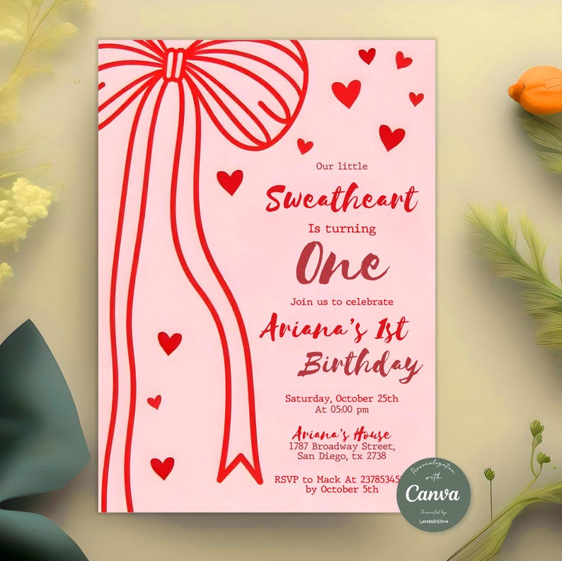 Editable Sweetheart Birthday Invitation, Valentine Birthday Invite ...