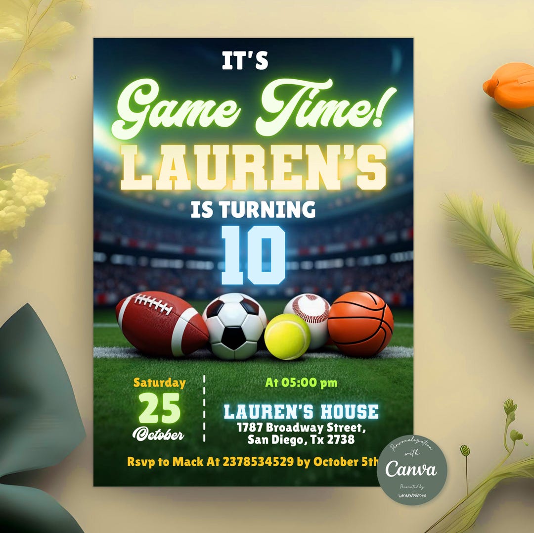 All Star Sports Invitation Template, Neon Sports Invites, Sports Theme ...