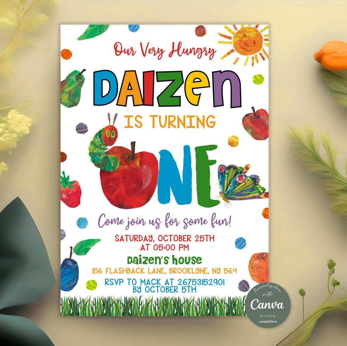 A Very Hungry Caterpillar Birthday Invitation, Hungry Caterpillar ...