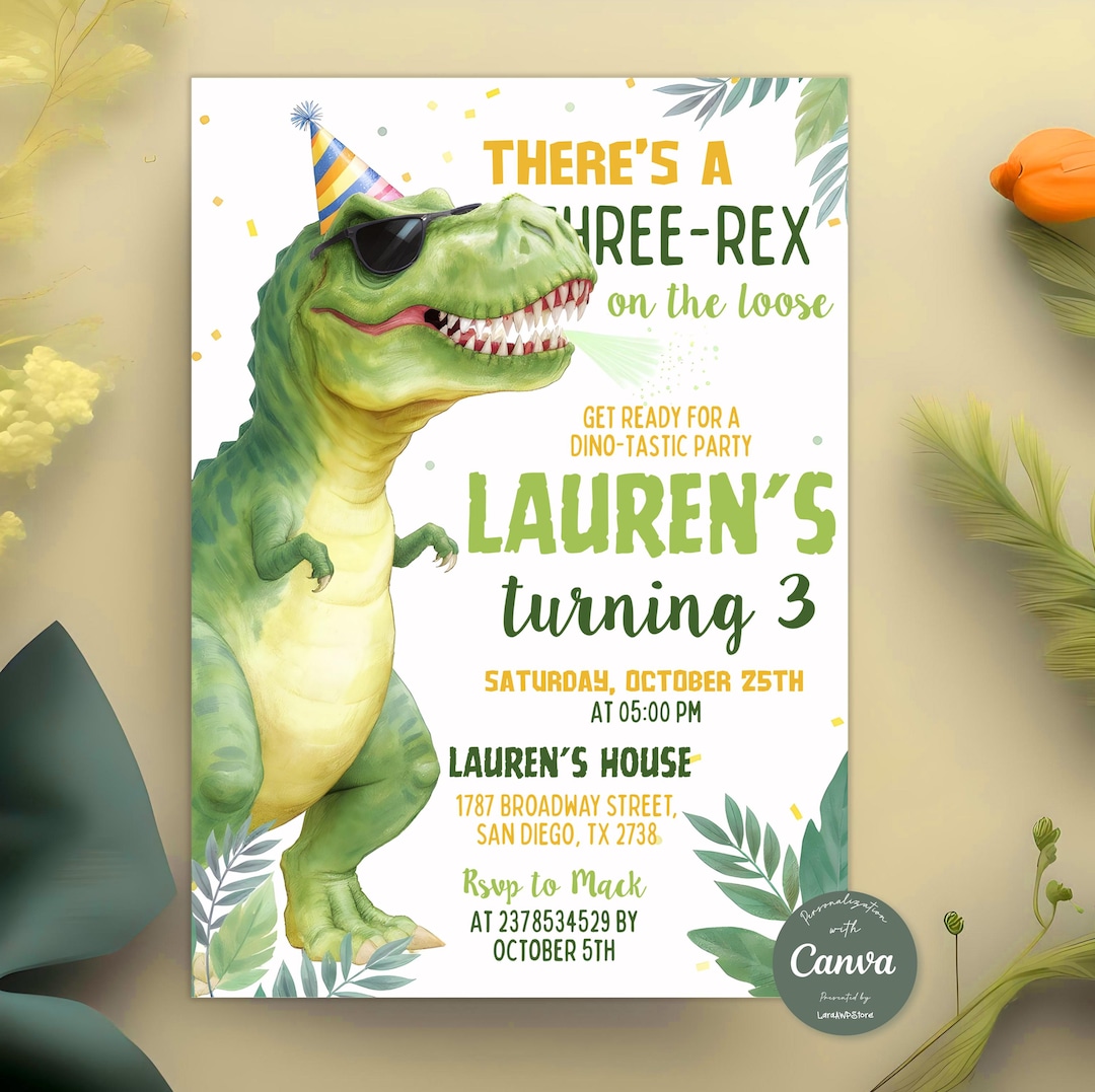 Dinosaur Birthday Invitation, Three Rex Birthday Invite, Boys Third ...