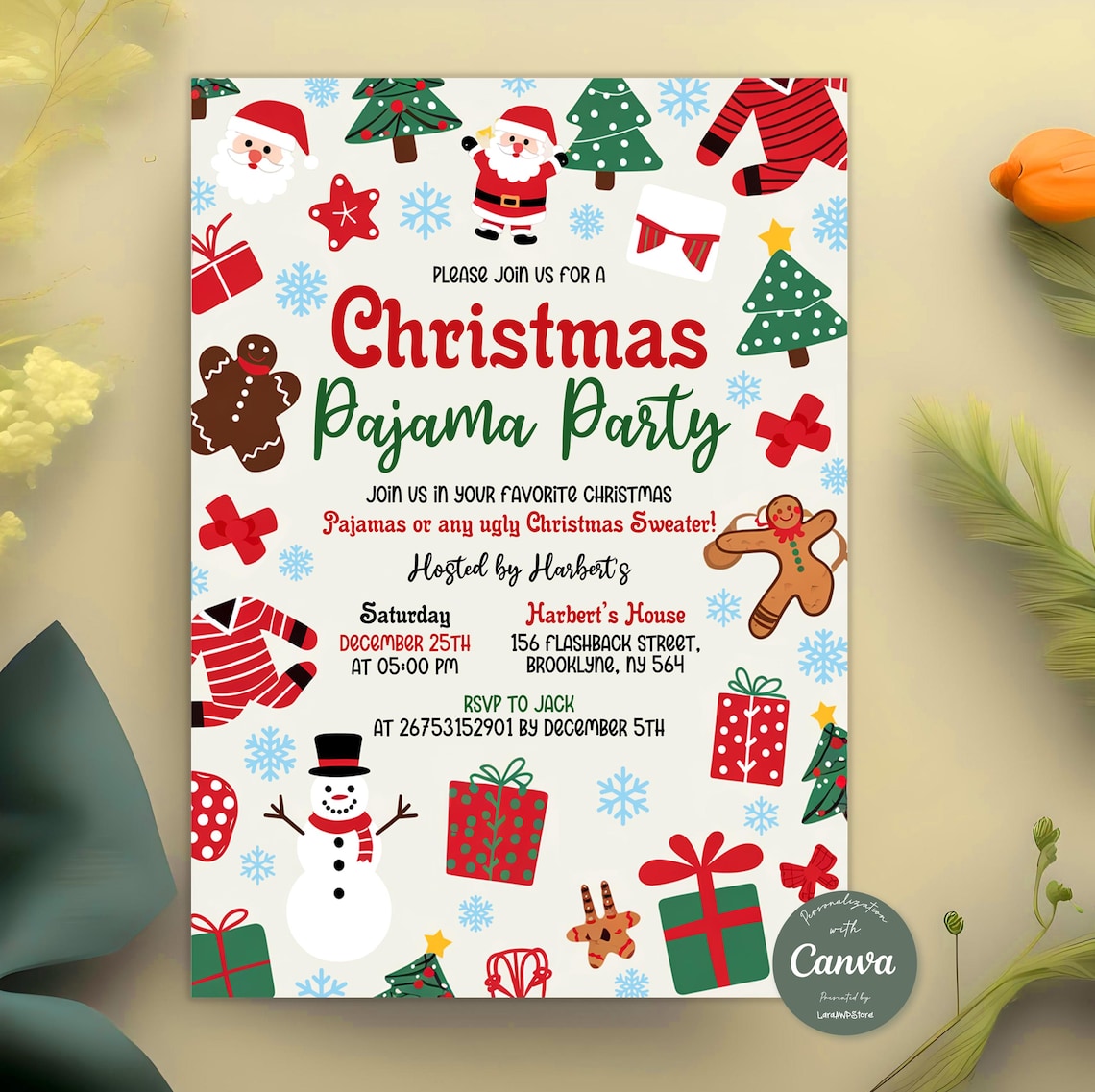 Christmas Pajama Party Invitation, Pajama Invitation, Christmas Party ...