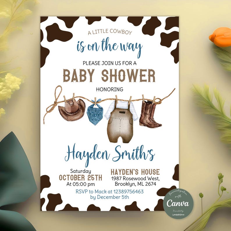 Editable Cowboy Baby Shower Invitation, A Little Cowboy Baby Shower ...
