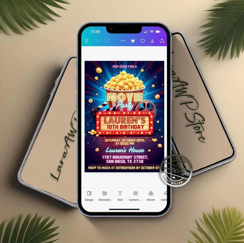 Movie Night Birthday Invitation, Movie Party Invitation, Cinema ...
