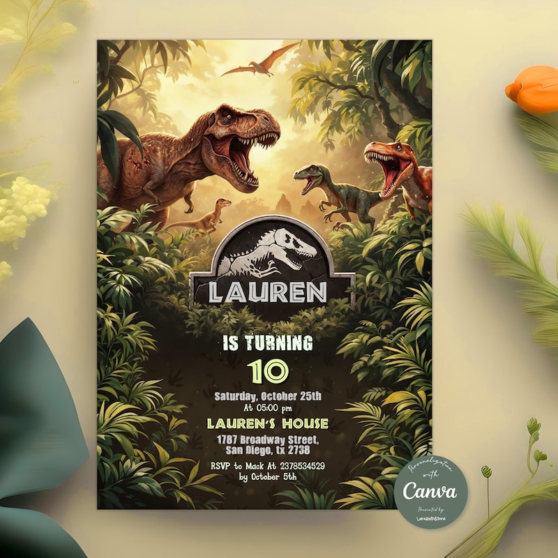 Dinosaur Invitation Card - Etsy UK