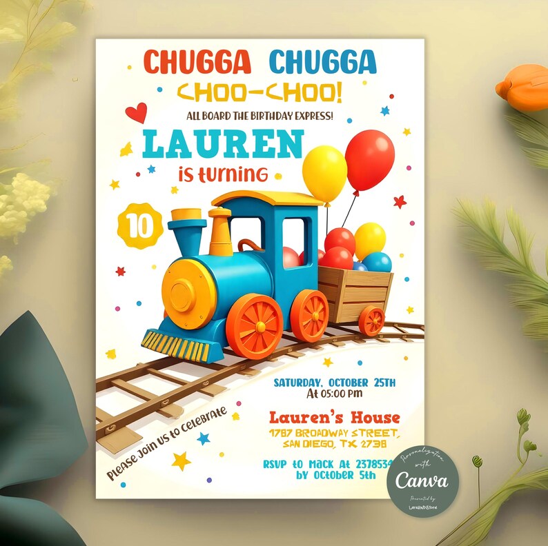 Editable Train Birthday Invitation Template, Chugga Chugga Choo Choo ...