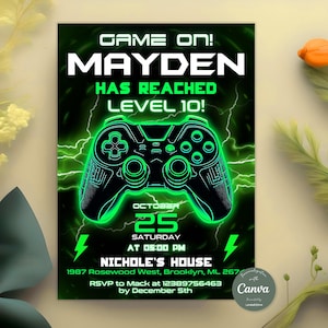 Video Game Birthday Party Invitation, Level up Birthday Invite, Arcade ...