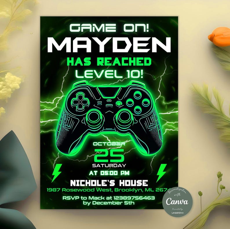 Video Game Birthday Party Invitation, Level up Birthday Invite, Arcade ...