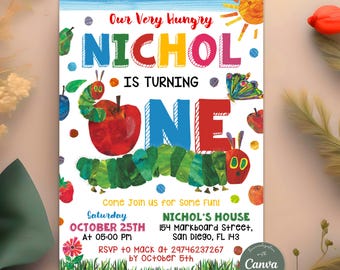 Very Hungry Caterpillar First Birthday Invitation, Fat Caterpillar ...