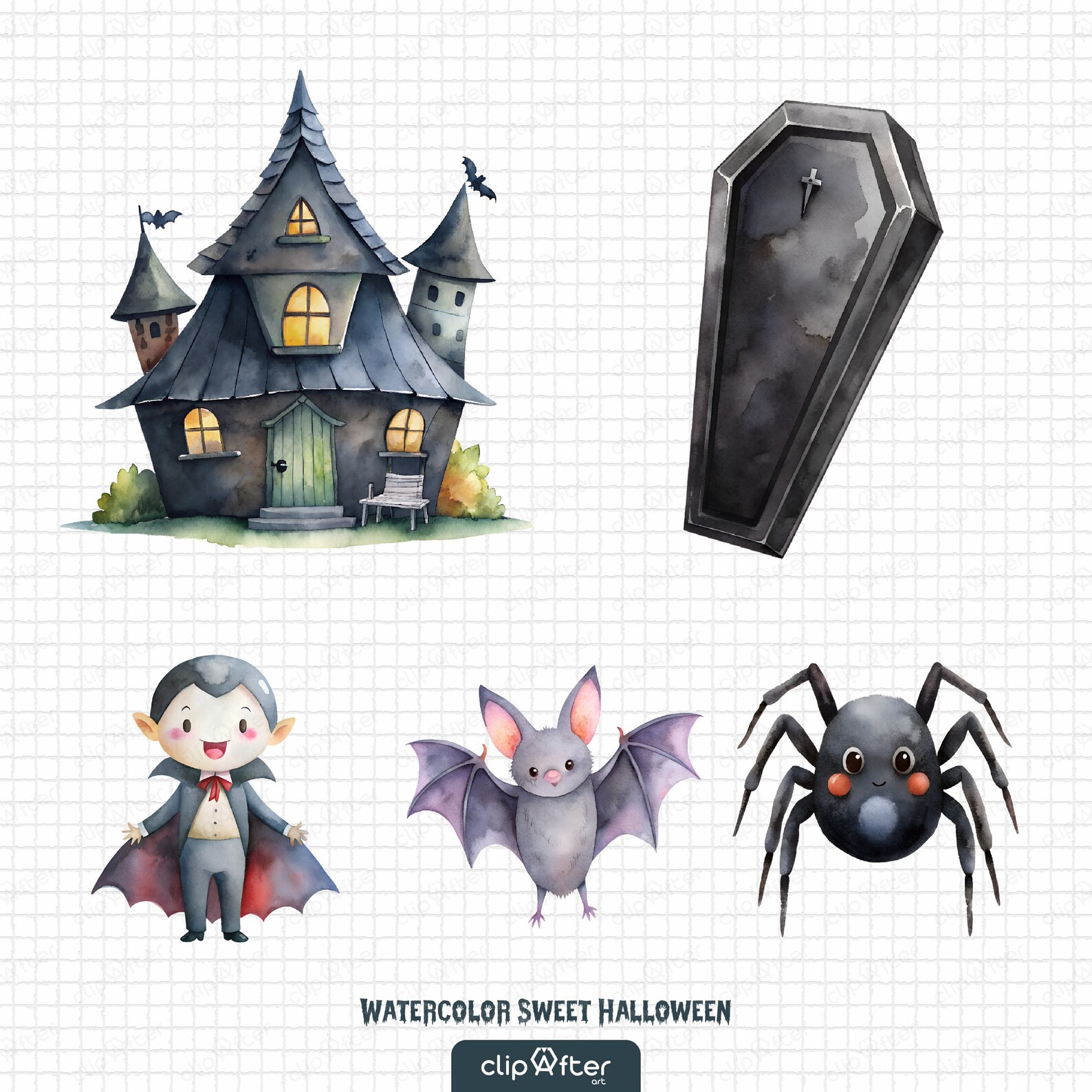 Sweet Halloween Party Package Clipart Png | Spooky Watercolor Ghost ...