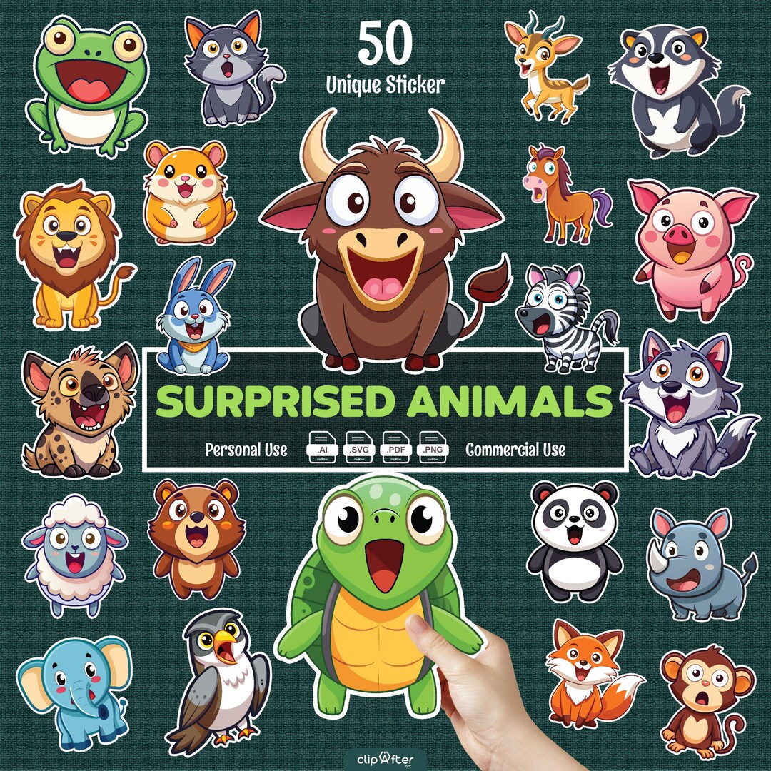 50 Surprised Animals Sticker Pack | SVG, PNG (digital Download) - Etsy