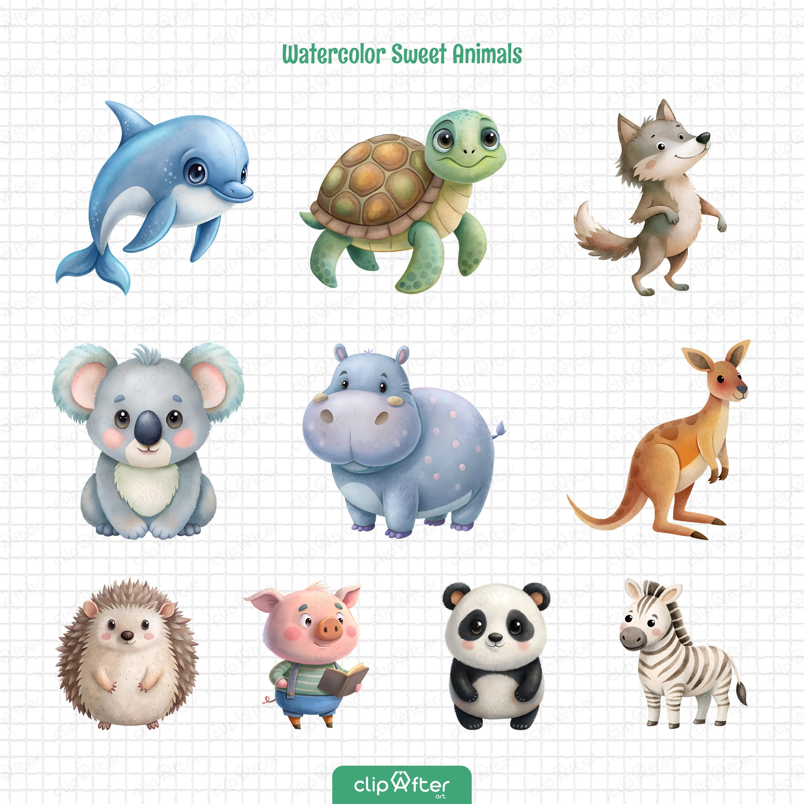 Watercolor Sweet Animal Clipart Set, Forest Cute Animals Clipart PNG ...