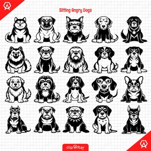100 Angry Sitting Dogs Linocut Collection - Unique Dog Illustrations ...