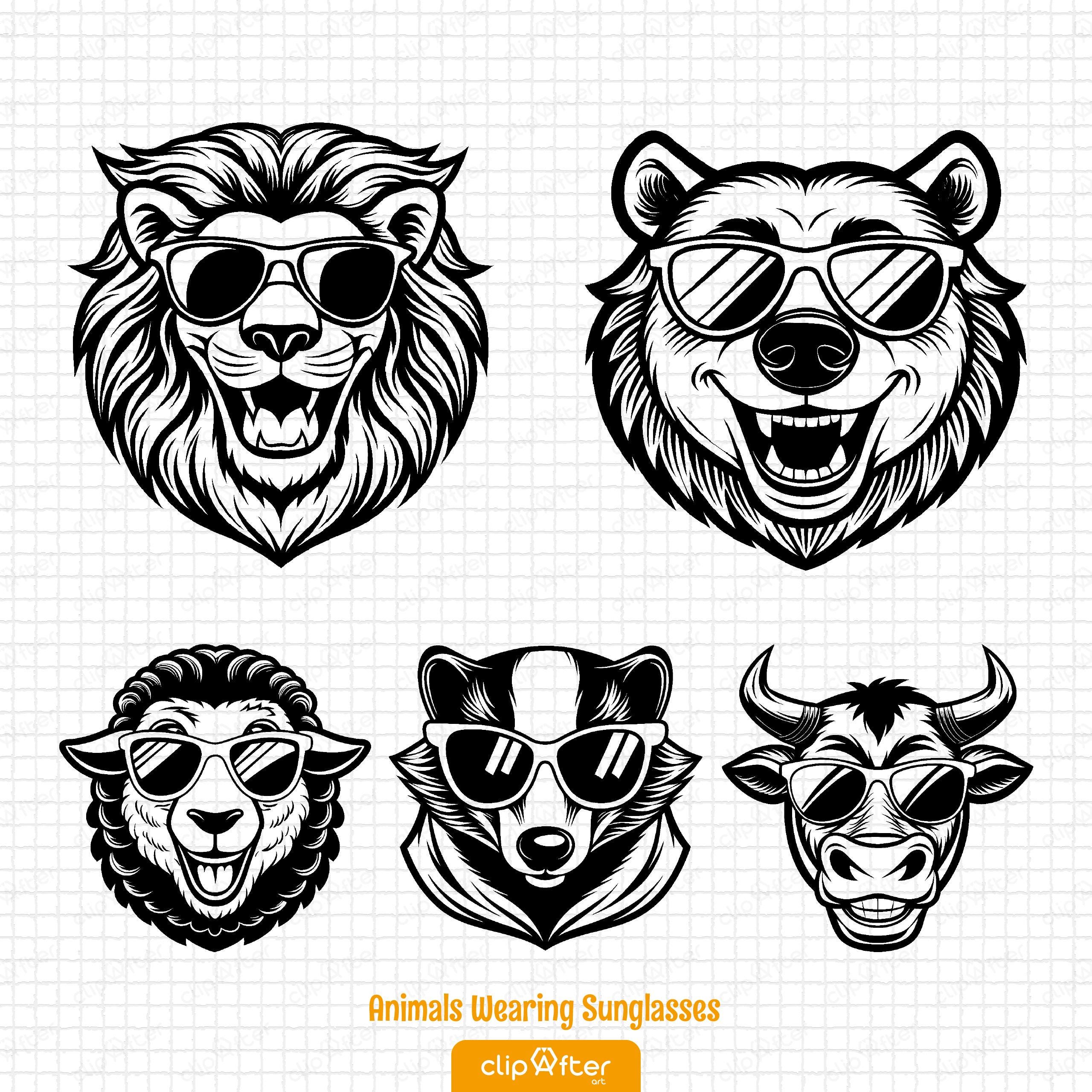 50 Animals Wearing Sunglasses Linoart | Vector Graphics (digital ...