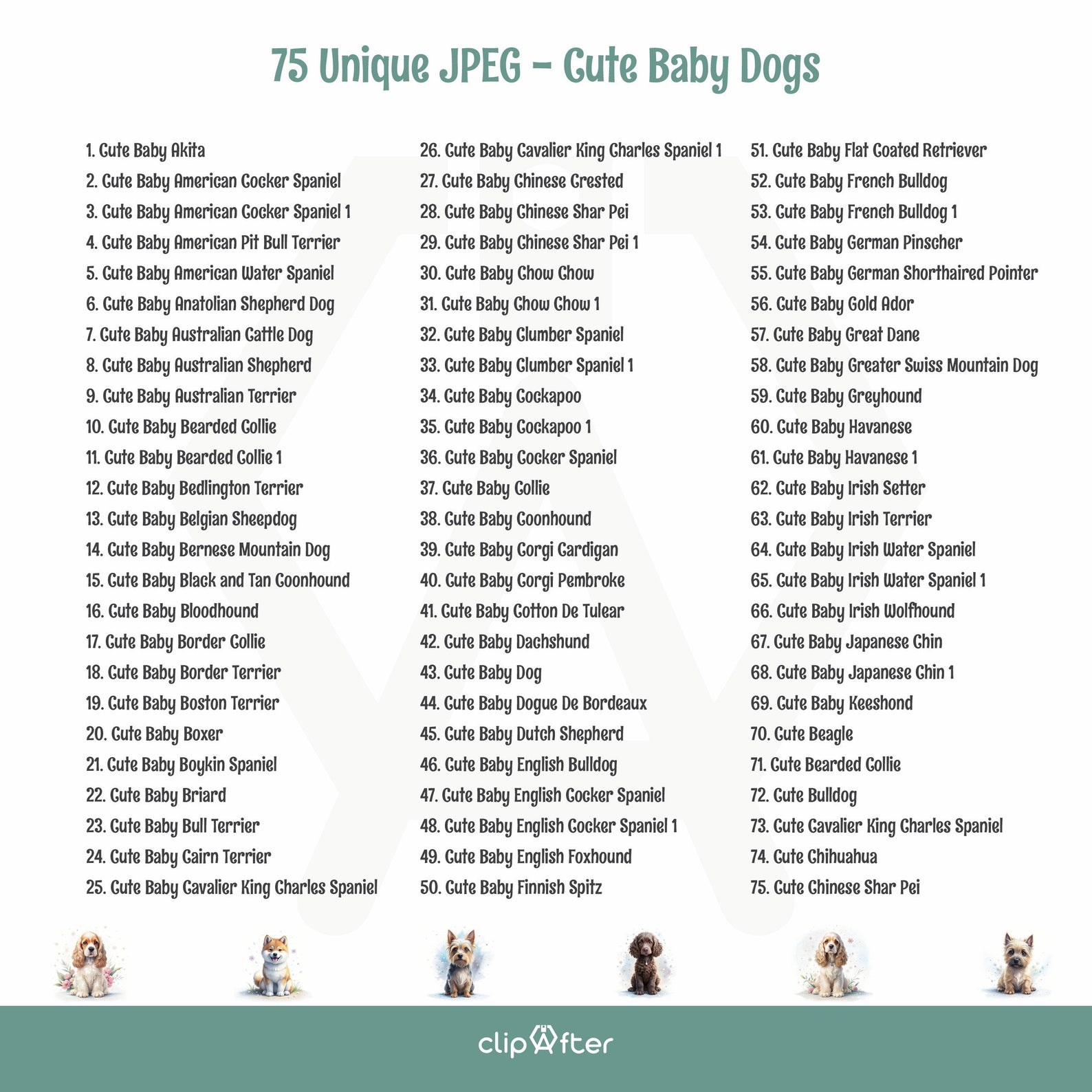 Watercolor Cute Puppy Dog Clipart Collection - 75 Dogs - JPEG Dog Breed ...