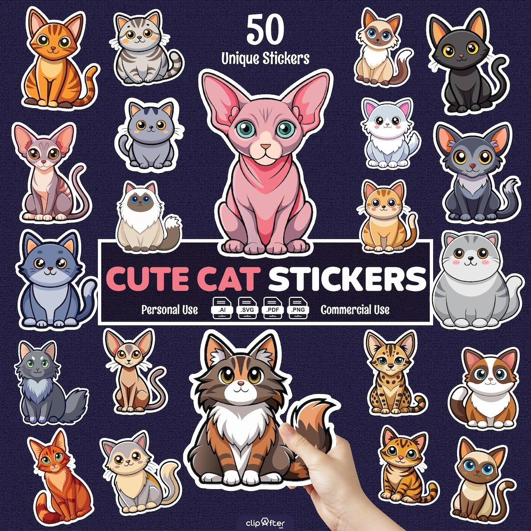 Cat Breed Stickers | 50 Unique Designs (digital Download) - Etsy