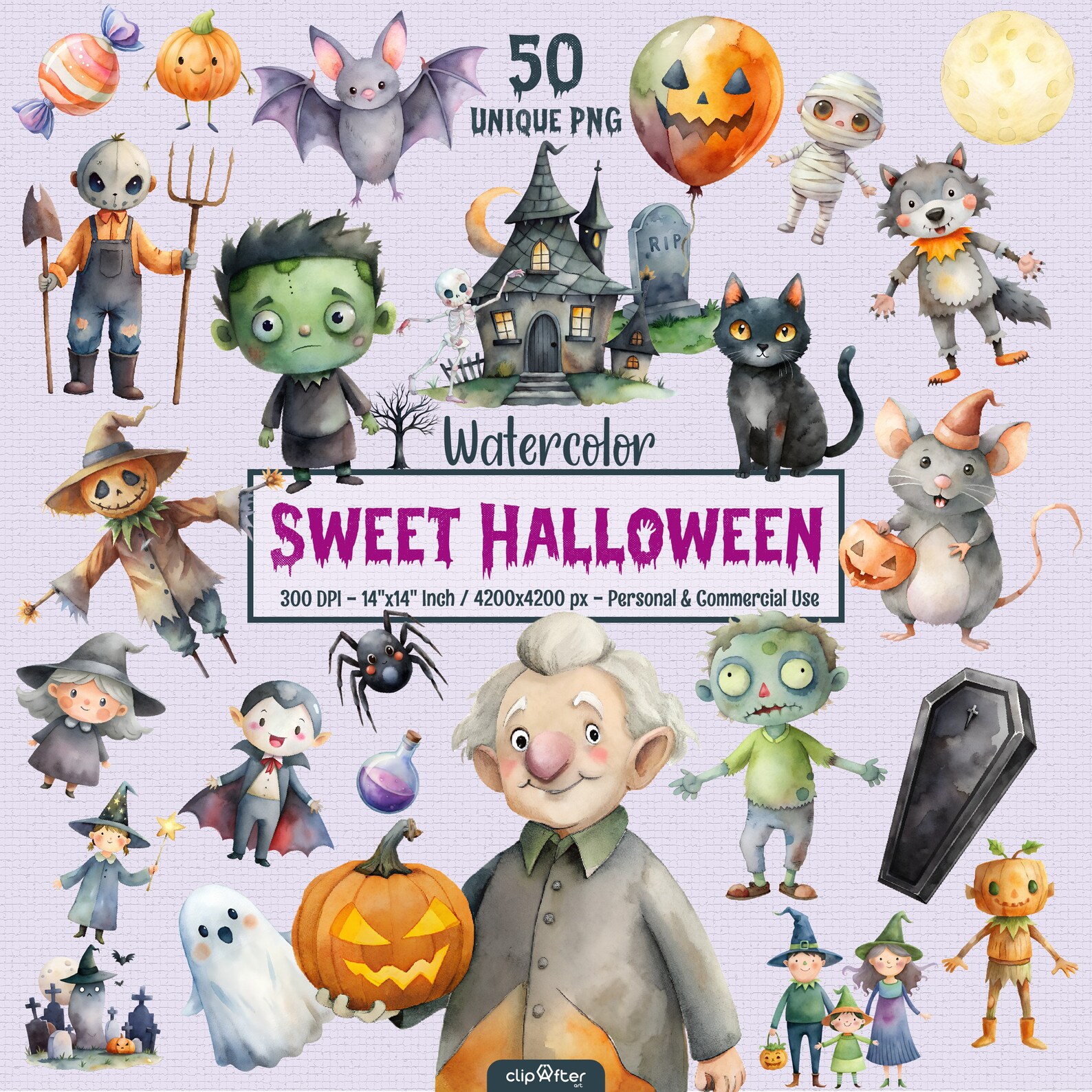 Sweet Halloween Party Package Clipart Png | Spooky Watercolor Ghost ...