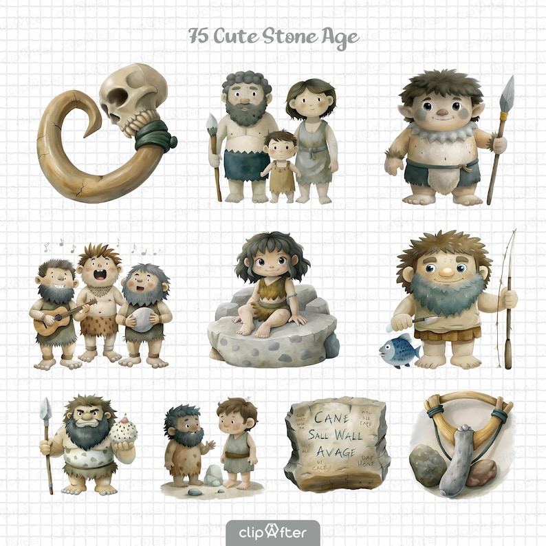 Stone Age Clipart Collection, Stone Age Family, Baby Boy Caveman ...