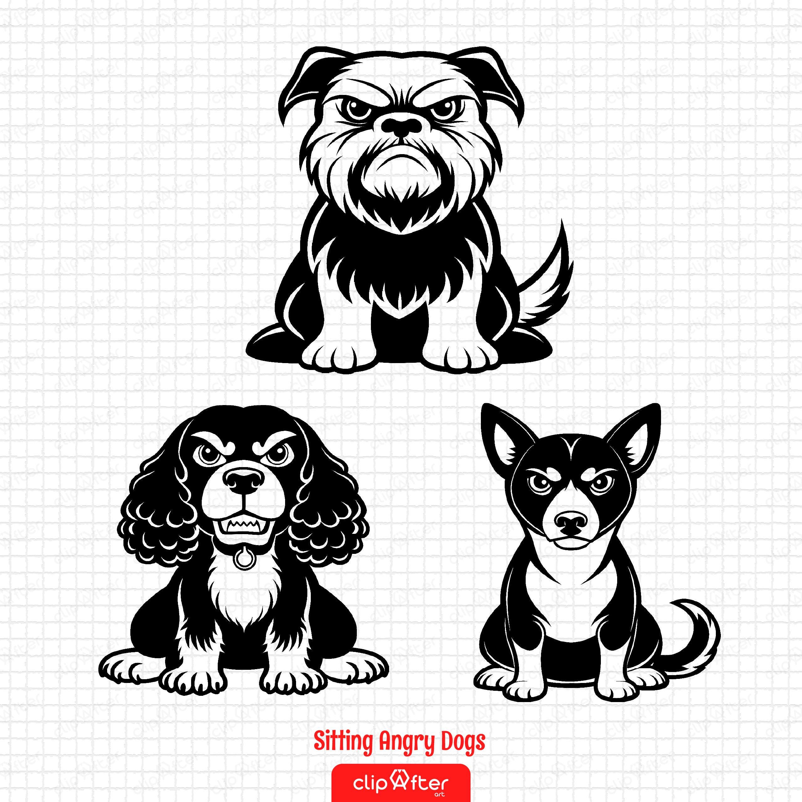 100 Angry Sitting Dogs Linocut Collection - Unique Dog Illustrations ...