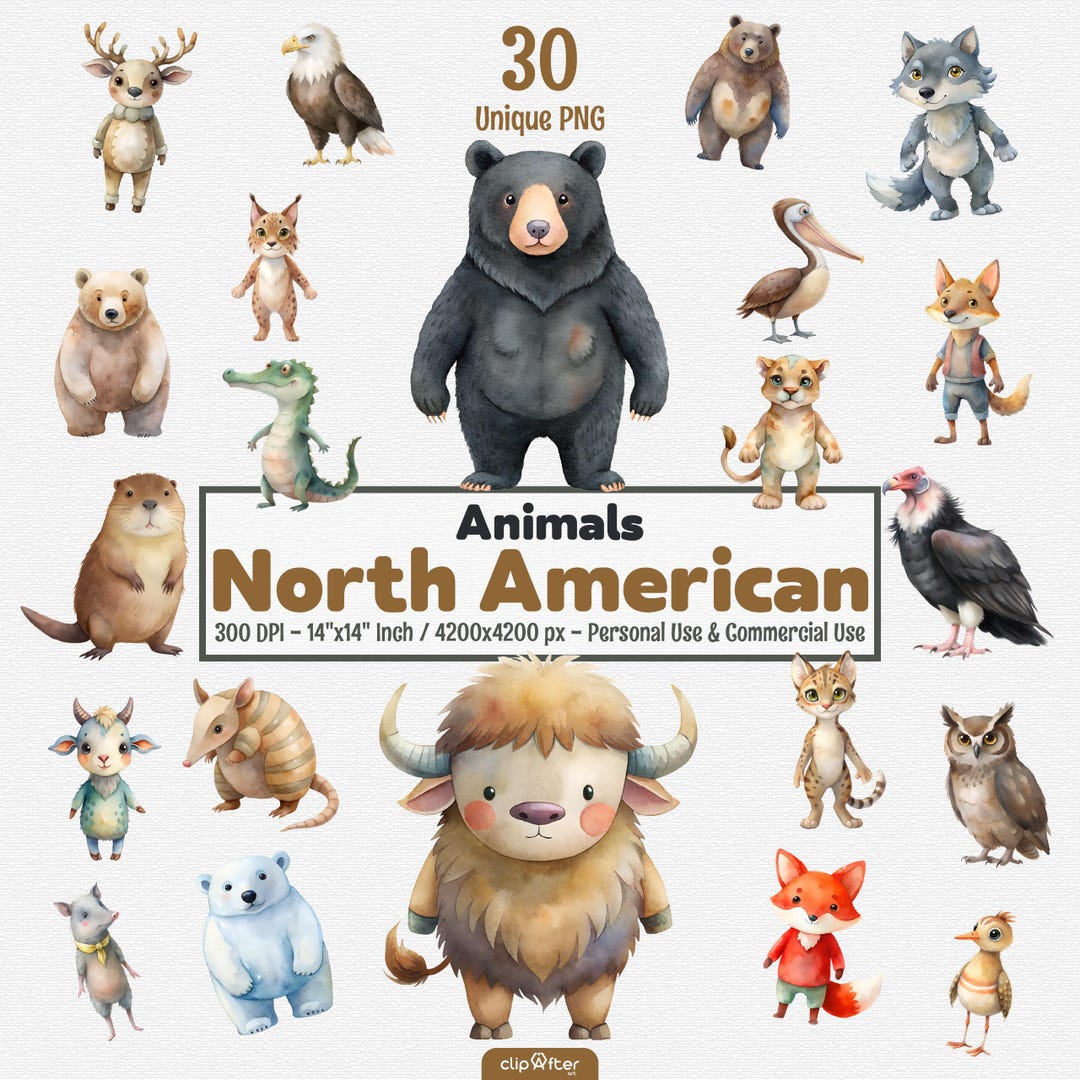30 Cute North American Animals Clipart Collection | Wildlife ...
