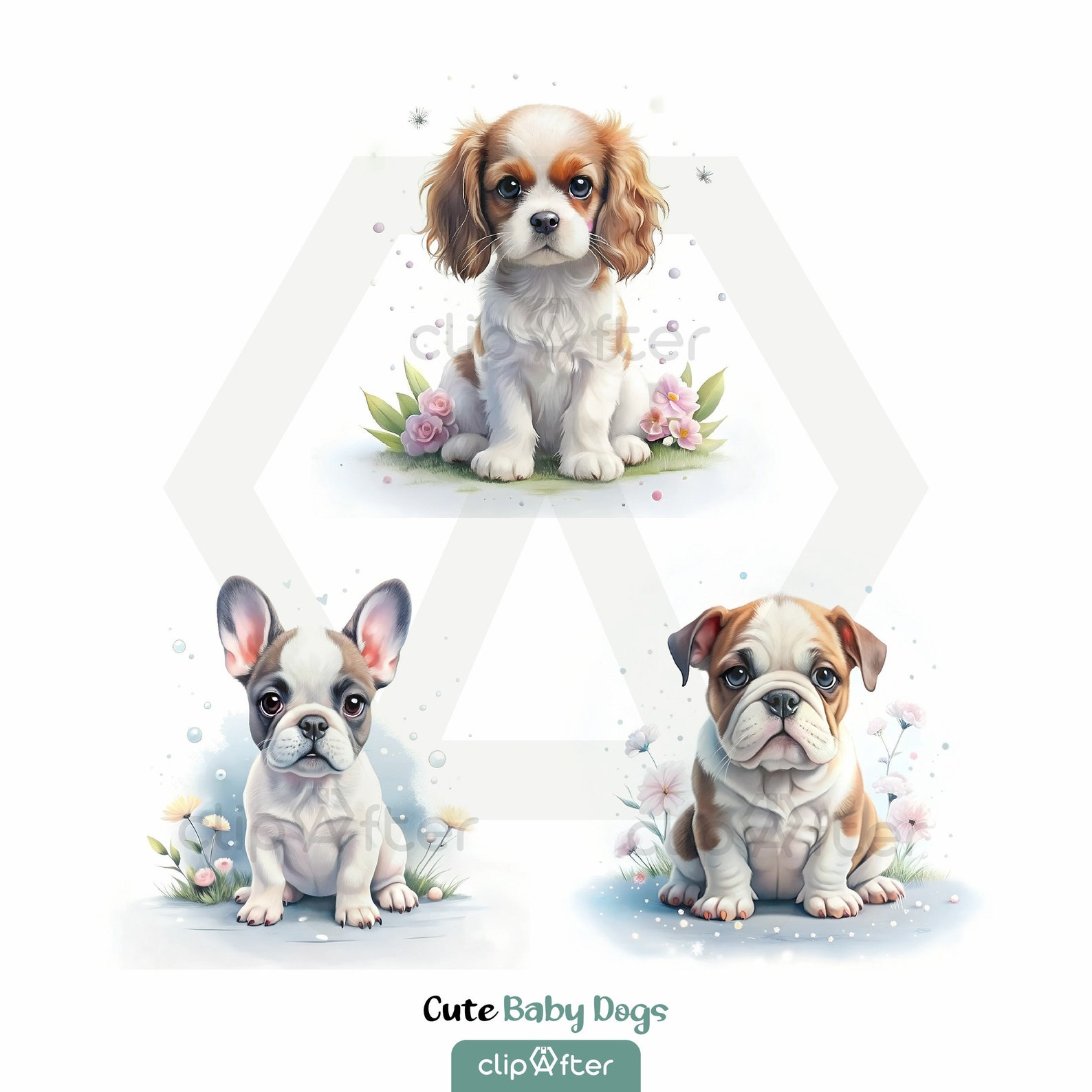 Watercolor Cute Puppy Dog Clipart Collection 75 Dogs JPEG Dog Breed ...