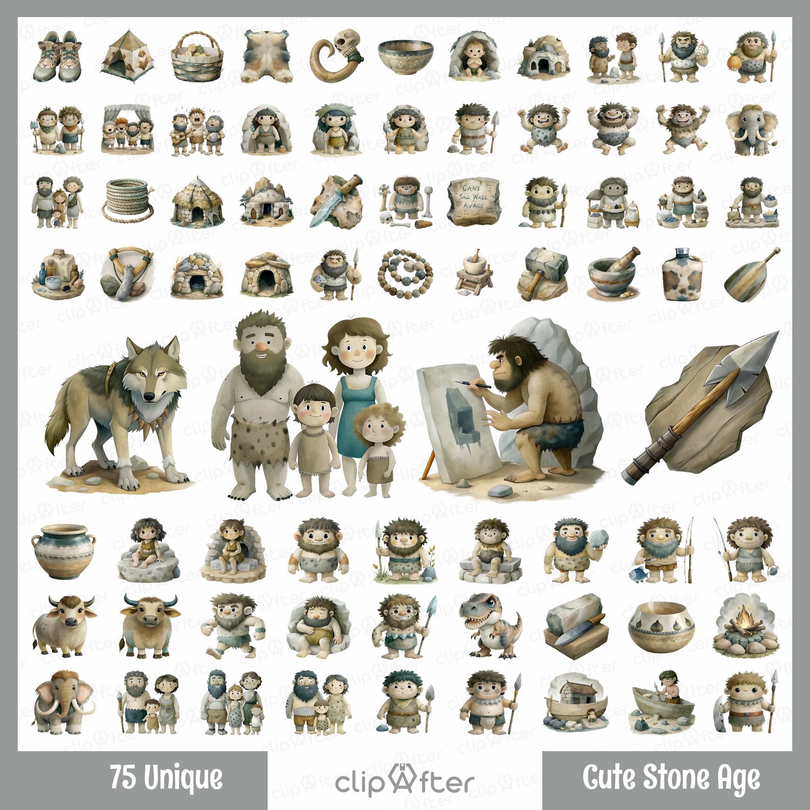 Stone Age Clipart Collection, Stone Age Family, Baby Boy Caveman ...
