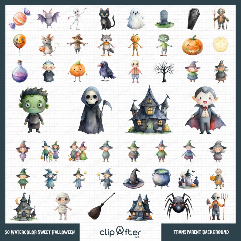 Sweet Halloween Party Package Clipart Png | Spooky Watercolor Ghost ...