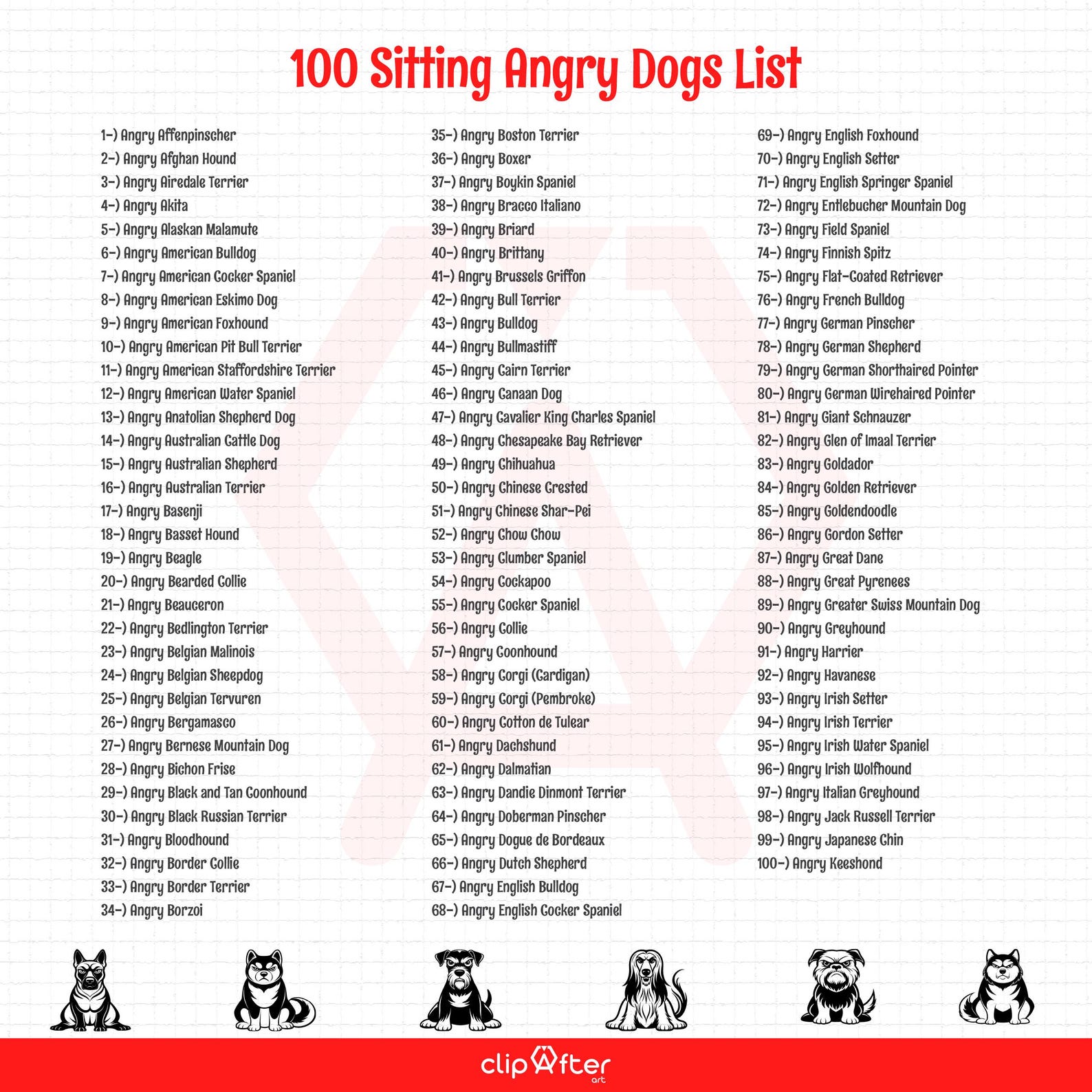 100 Angry Sitting Dogs Linocut Collection - Unique Dog Illustrations ...