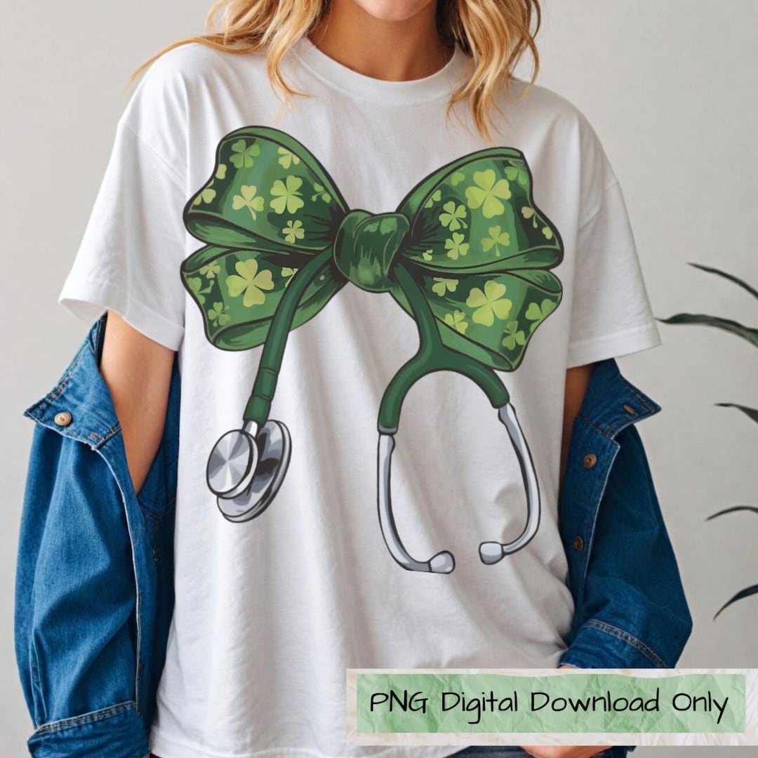 St. Patrick's Day Nurse PNG: Shamrock Bow, Green Stethoscope, Digital ...